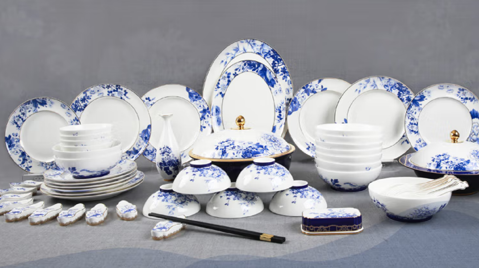 Prosperous Times with Spring Gold-Edged Bone China Dinnerware 22-Piece ...